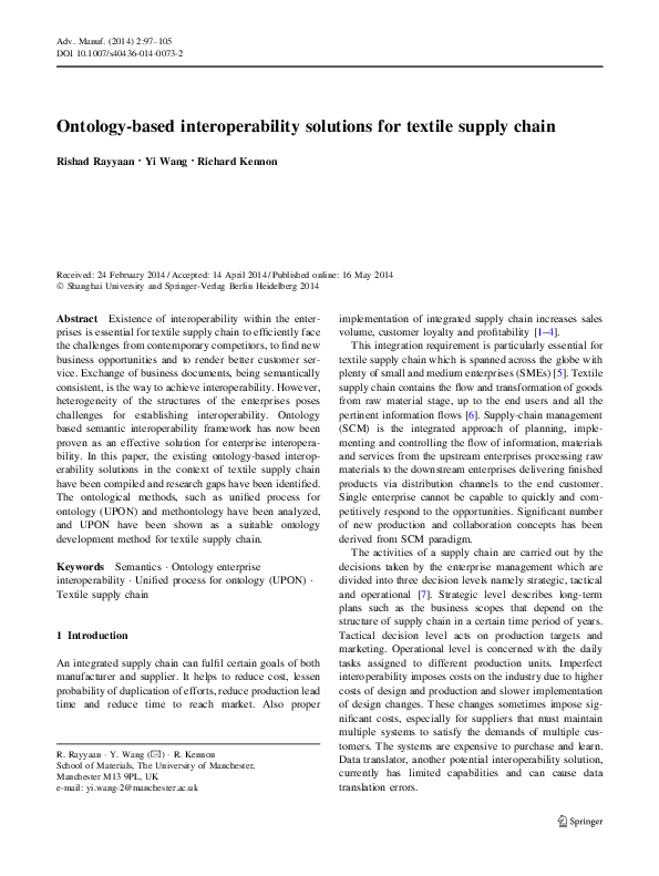 (PDF) Ontology-based interoperability solutions for textile supply chain