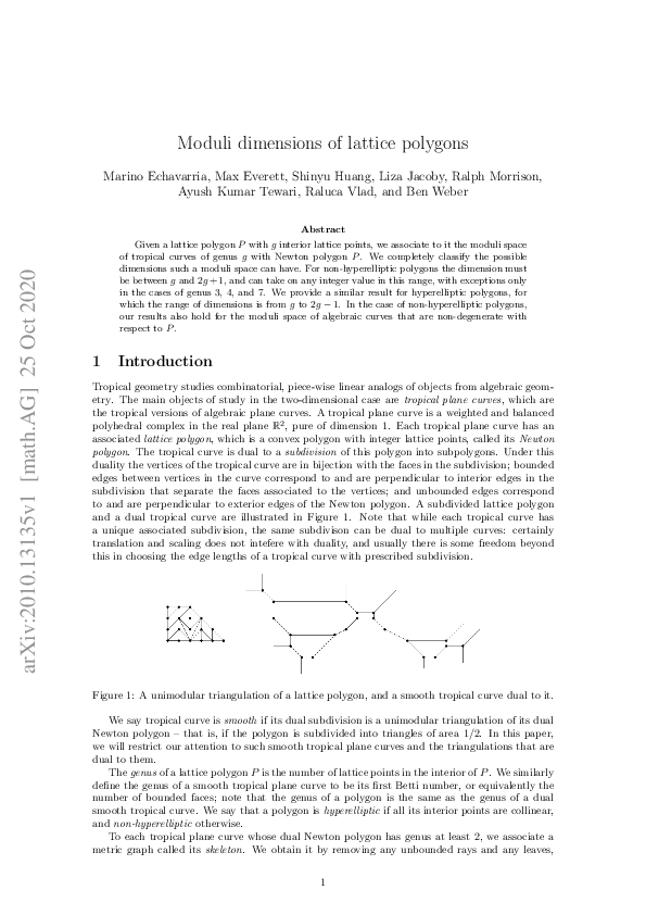 (PDF) Moduli dimensions of lattice polygons