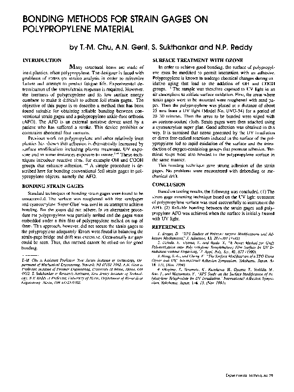 (PDF) Bonding Methods for Strain Gages on Polypropylene Material | Narender Reddy - Academia.edu
