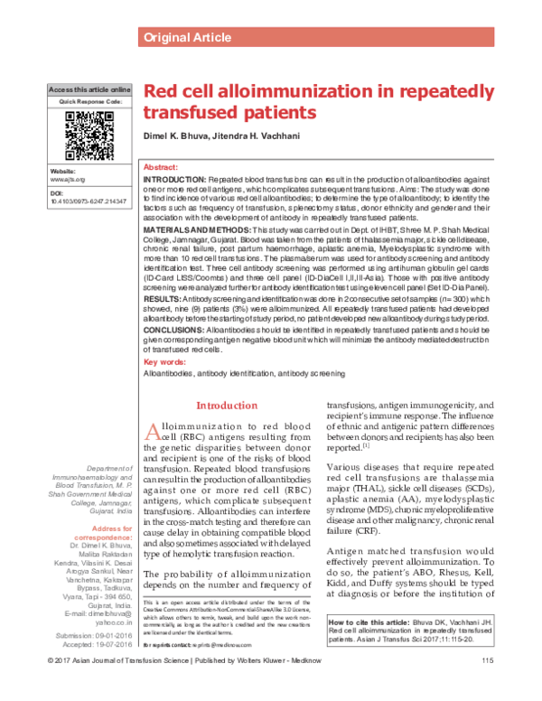 (PDF) Red cell alloimmunization in repeatedly transfused patients ...