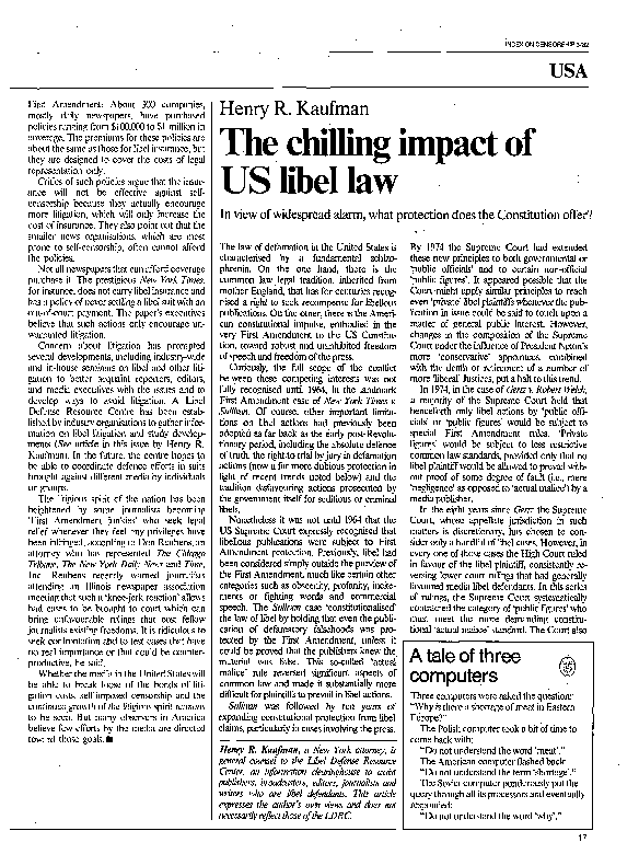 (PDF) The chilling impact of US libel law