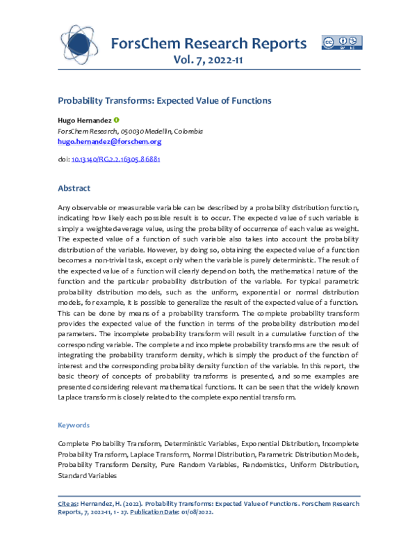 (PDF) Probability Transforms: Expected Value of Functions