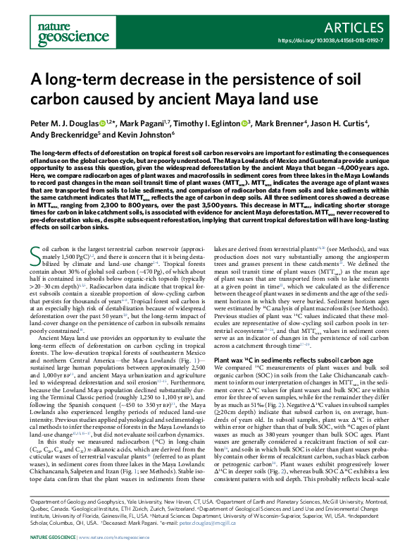 (PDF) A long-term decrease in the persistence of soil carbon caused by ancient Maya land use