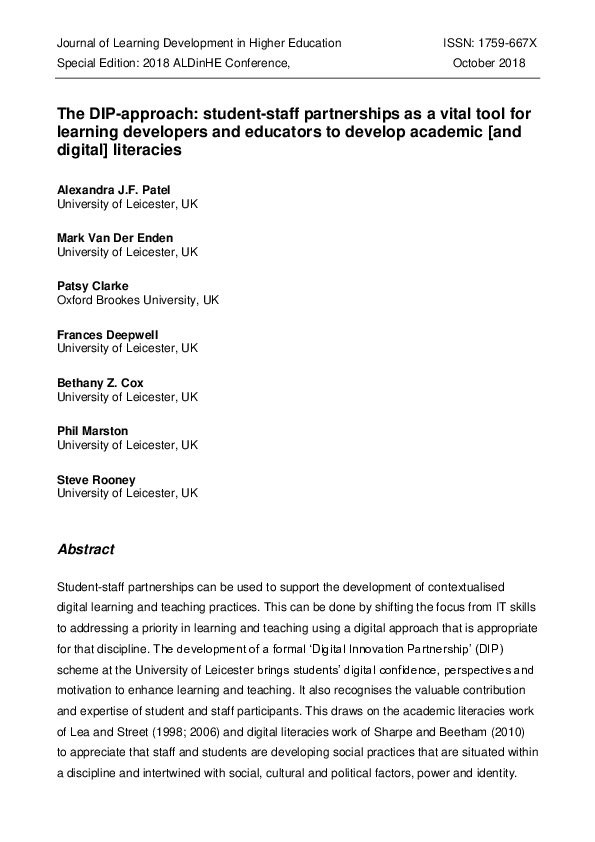 (PDF) The DIP-approach: student-staff partnerships as a vital tool for ...