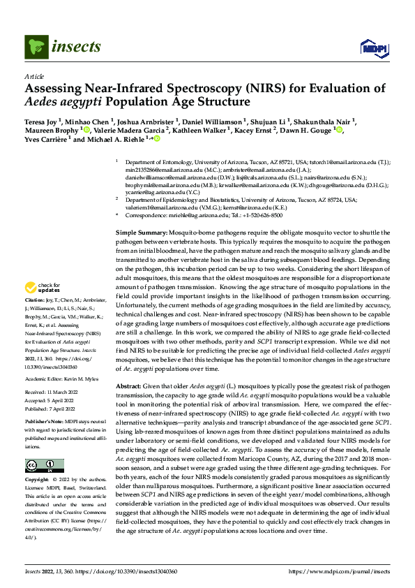 (PDF) Assessing Near-Infrared Spectroscopy (NIRS) for Evaluation of Aedes aegypti Population Age ...