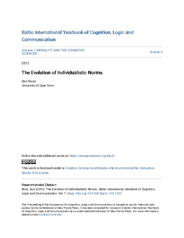 (PDF) The Evolution of Individualistic Norms