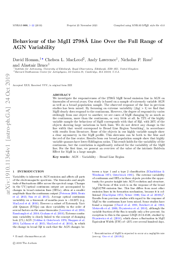 (PDF) Behaviour of the Mg ii 2798 Å line over the full range of AGN ...