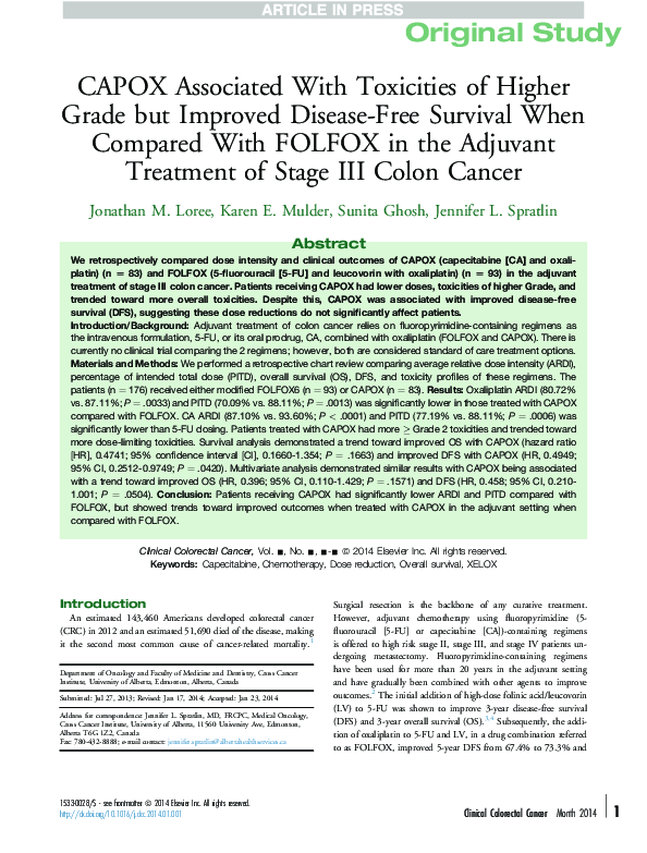 (PDF) CAPOX associated with toxicities of higher grade but improved ...