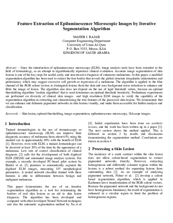 (PDF) Feature extraction of epiluminescence microscopic images by iterative segmentation algorithm