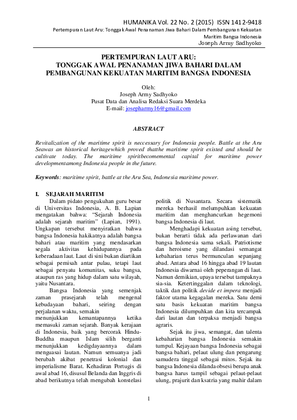 (PDF) Pertempuran Laut Aru: Tonggak Awal Penanaman Jiwa Bahari Dalam Pembangunan Kekuatan ...
