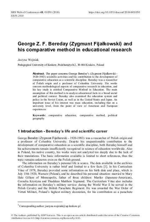 (PDF) George Z. F. Bereday (Zygmunt Fijałkowski) and his comparative ...
