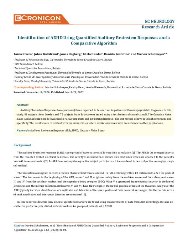 (PDF) Identification of ADHD Using Quantified Auditory Brainstem Responses and a Comparative ...