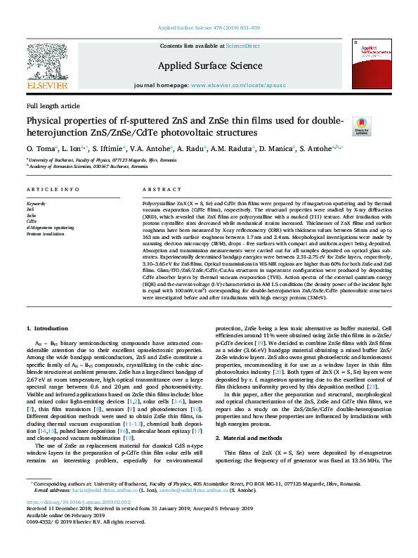 (PDF) Physical properties of rf-sputtered ZnS and ZnSe thin films used for double-heterojunction ...