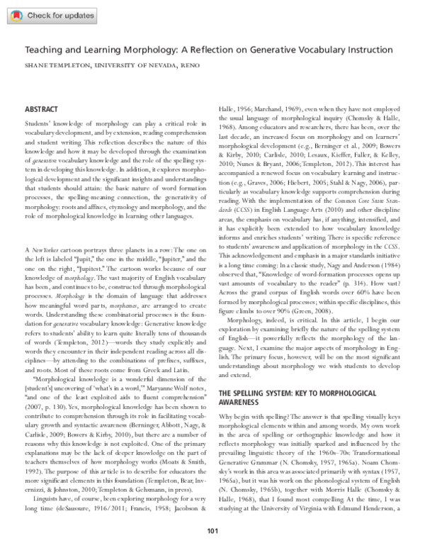 (PDF) Teaching and Learning Morphology: A Reflection on Generative ...