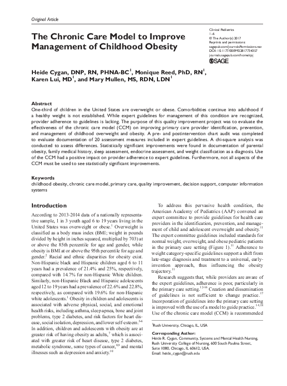 (PDF) The Chronic Care Model to Improve Management of Childhood Obesity