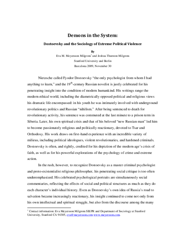 (PDF) Demons in the System: Dostoevsky and the Sociology of Extreme ...