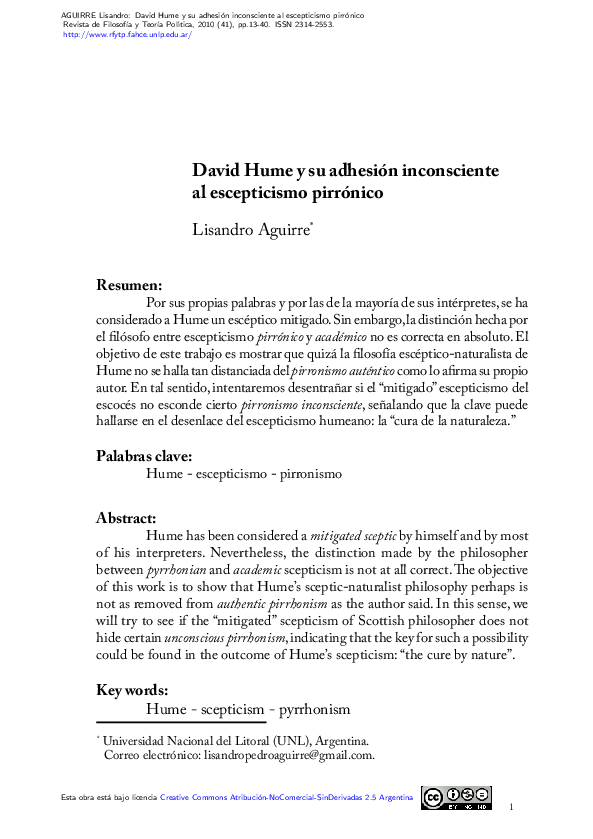 (PDF) David Hume y su adhesión inconsciente al escepticismo pirrónico
