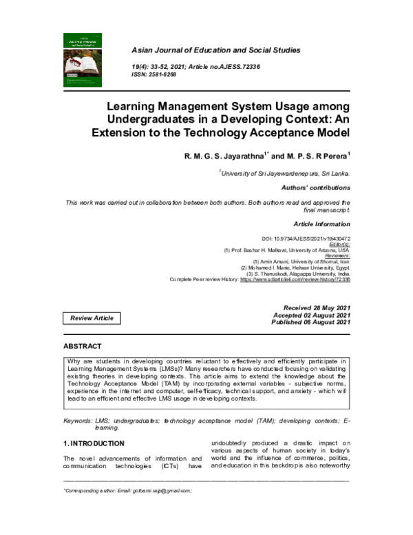 (PDF) Learning Management System Usage among Undergraduates in a ...