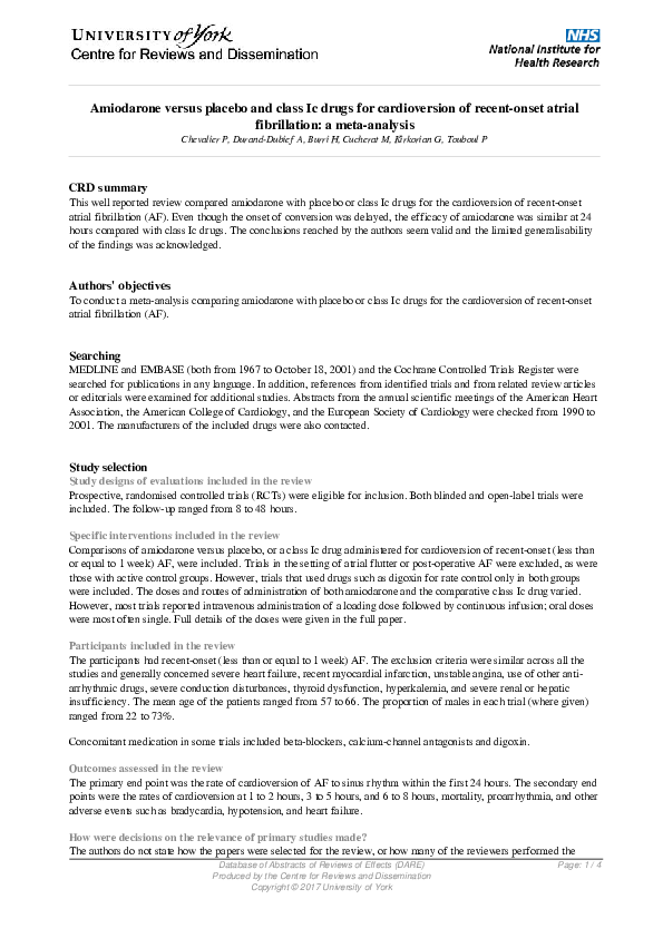 (PDF) Amiodarone versus placebo and class ic drugs for cardioversion of ...
