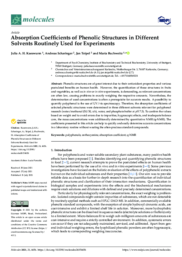 (PDF) Absorption Coefficients of Phenolic Structures in Different ...