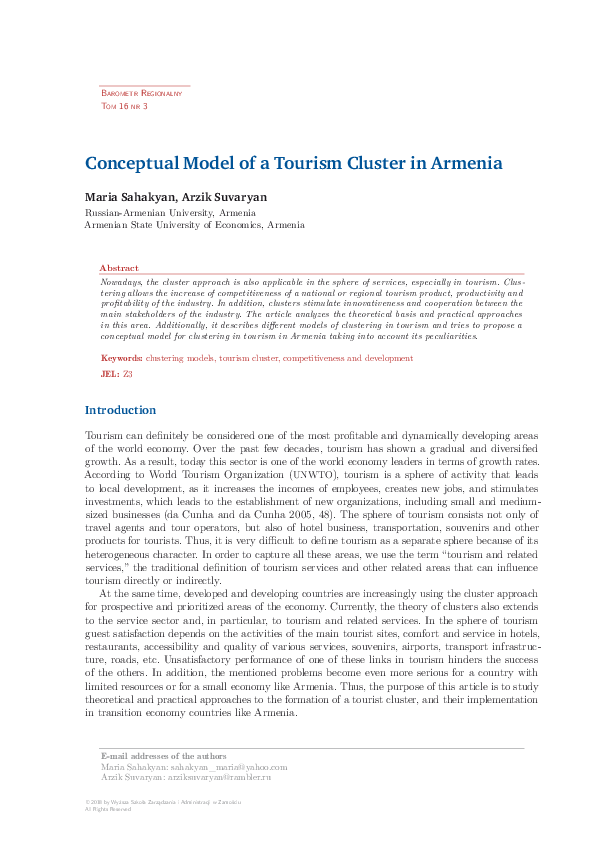 (PDF) Conceptual Model of a Tourism Cluster in Armenia | Maria Sahakyan ...