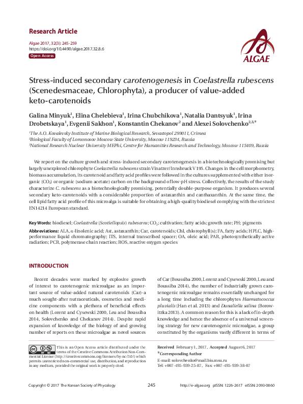 (PDF) Stress-induced secondary carotenogenesis in Coelastrella ...