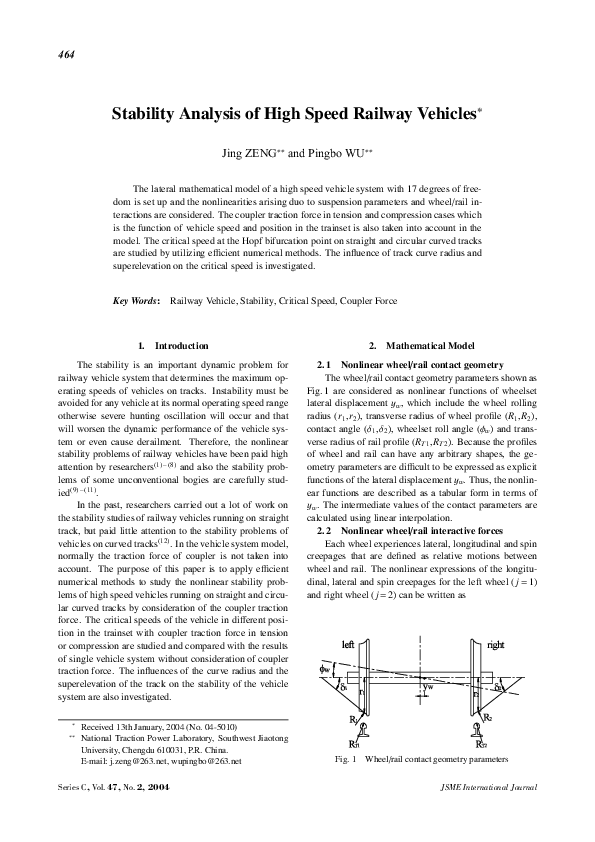 (PDF) Stability Analysis of High-Speed Railway Vehicle Based on ...