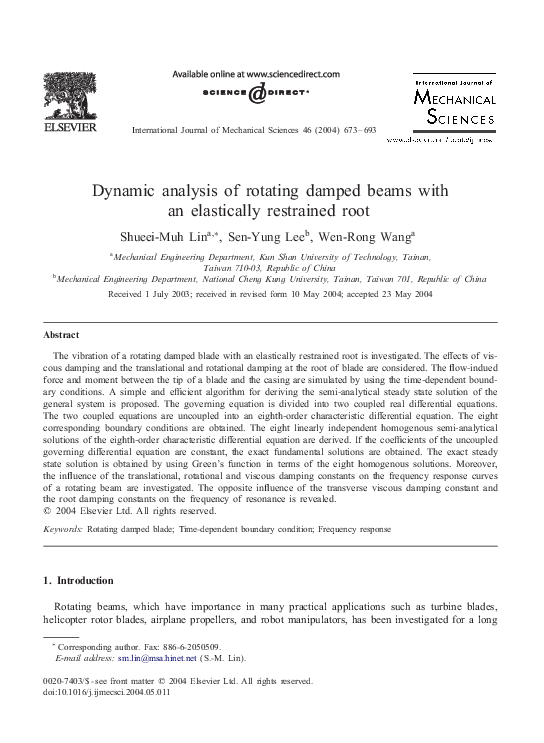 (PDF) Dynamic analysis of rotating damped beams with an elastically restrained root | Sen-Yung ...