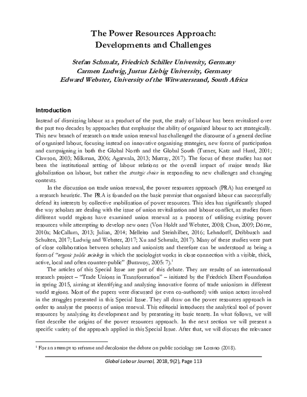 (PDF) The Power Resources Approach: Developments and Challenges