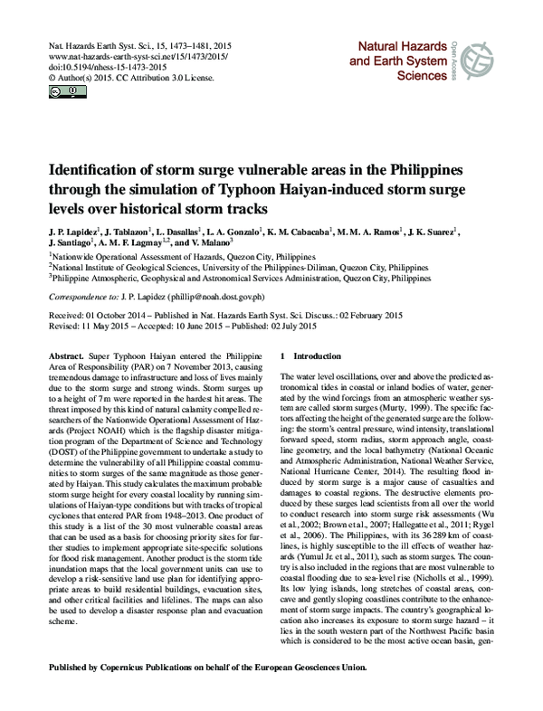 (PDF) Identification of storm surge vulnerable areas in the Philippines ...