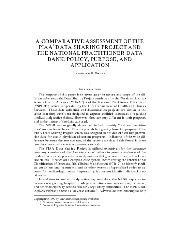 (PDF) A Comparative Assessment of the PIAA Data Sharing Project and the ...