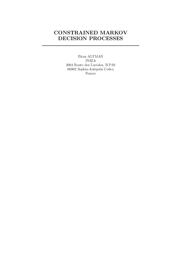 Pdf Sensitivity Of Constrained Markov Decision Processes Eitan Altman