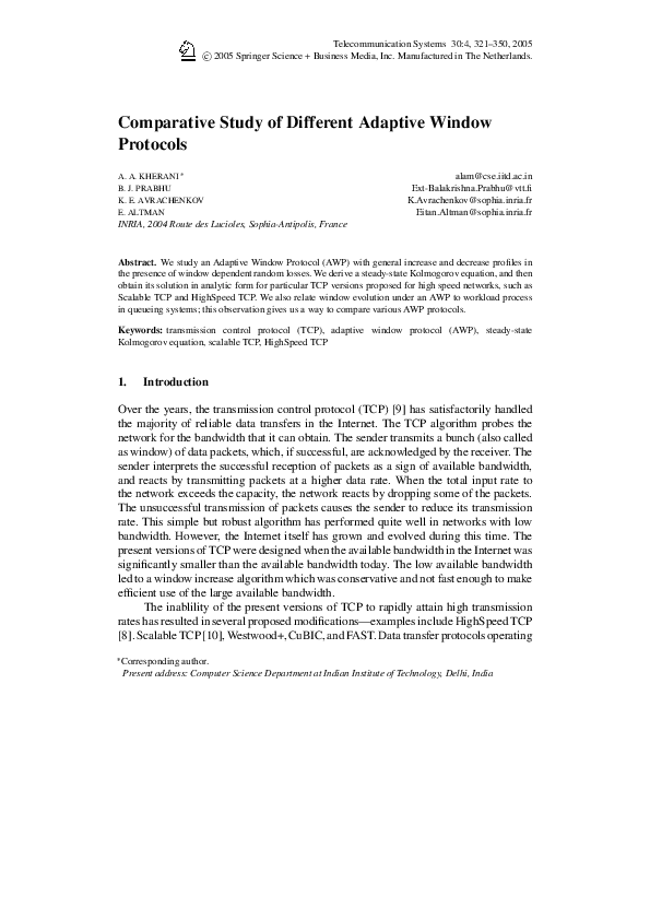 (PDF) Comparative Study of Different Adaptive Window Protocols | Eitan ...