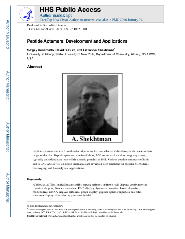 (PDF) Peptide Aptamers: Development and Applications | Alexander ...