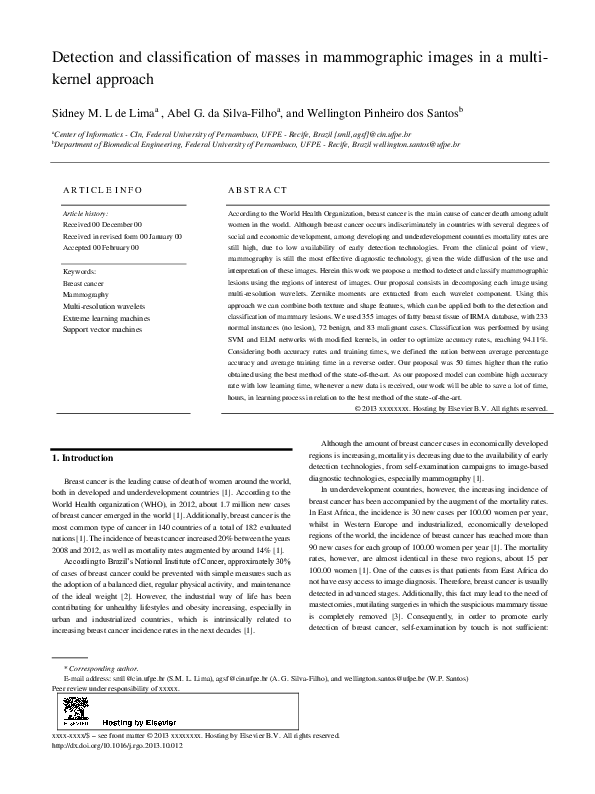 Pdf Detection And Classification Of Masses In Mammographic Images In A Multi Kernel Approach