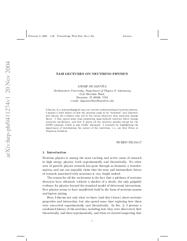 (PDF) 2004 TASI Lectures on Neutrino Physics