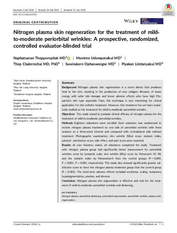 (PDF) Nitrogen plasma skin regeneration for the treatment of mild‐to ...