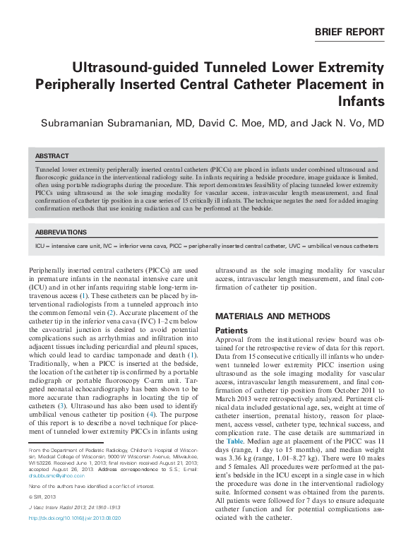 (PDF) Ultrasound-guided Tunneled Lower Extremity Peripherally Inserted ...