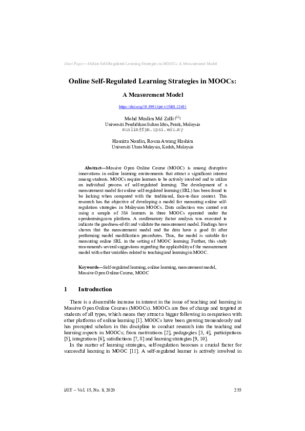 (PDF) Online Self-Regulated Learning Strategies in MOOCs: A Measurement Model