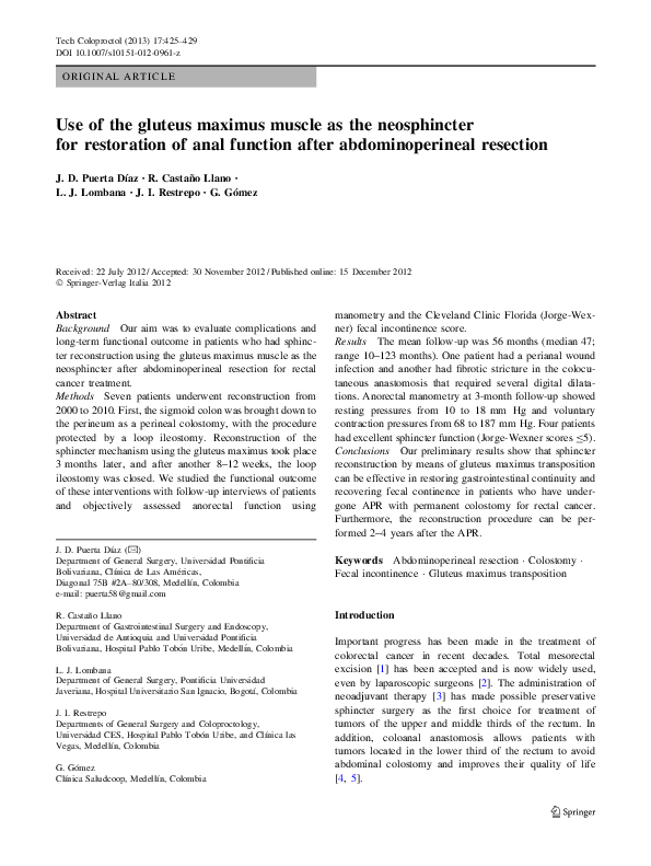 (PDF) Use of the gluteus maximus muscle as the neosphincter for ...