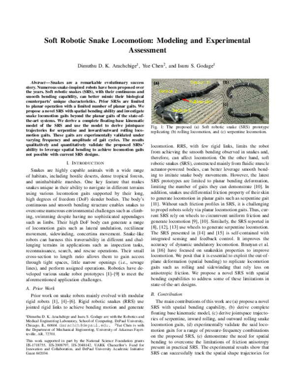 (PDF) Soft Robotic Snake Locomotion: Modeling and Experimental Assessment