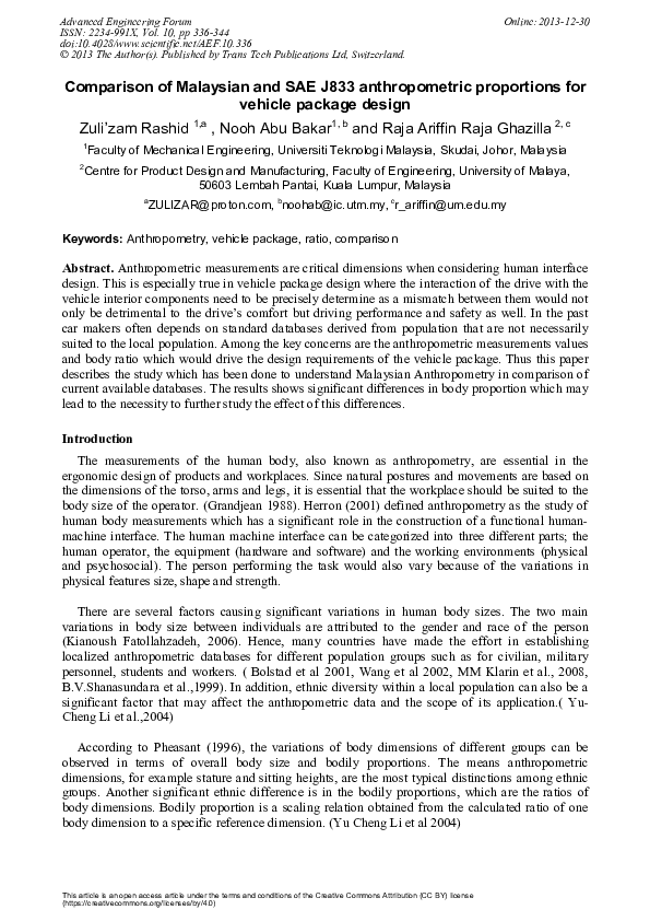 (PDF) Comparison of Malaysian and SAE J833 Anthropometric Proportions for Vehicle Package Design
