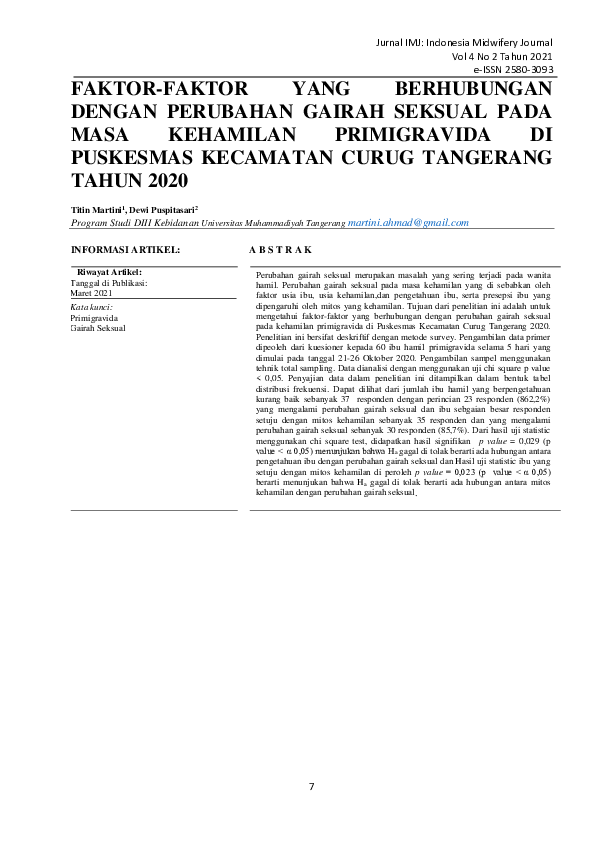 (PDF) Faktor-Faktor Yang Berhubungan Dengan Perubahan Gairah Seksual Pada Masa Kehamilan ...