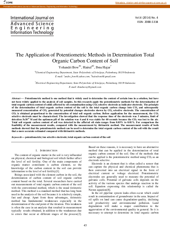 Pdf The Application Of Potentiometric Methods In Determination Total