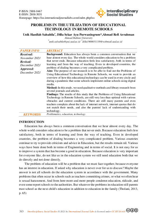 (PDF) Problems in the Utilization of Educational Technology in Remote ...