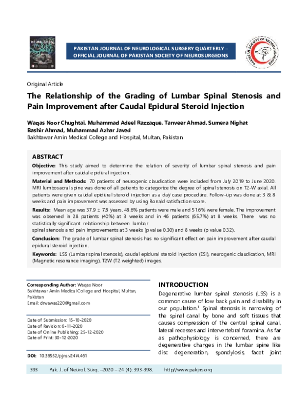 (PDF) The relationship between the grading of lumbar spinal stenosis ...