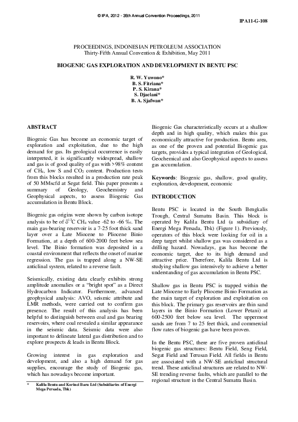 (PDF) Biogenic gas exploration and development in Bentu PSC