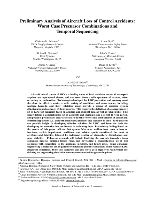 (PDF) Preliminary Analysis of Aircraft Loss of Control Accidents: Worst ...