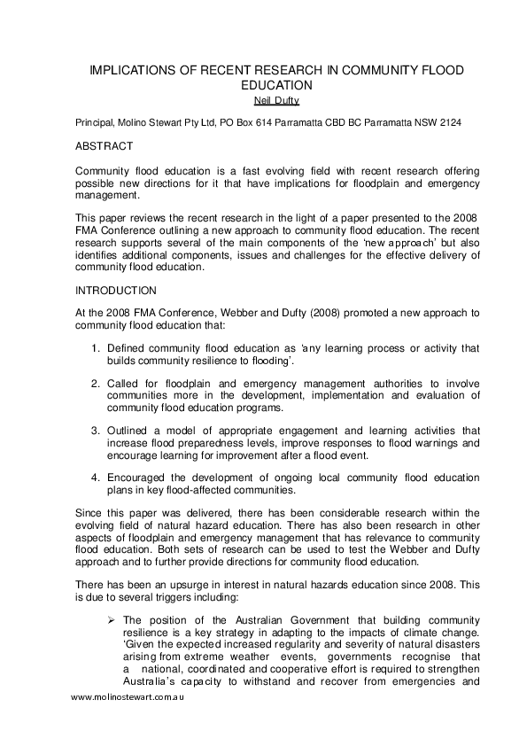 (PDF) Implications of recent research in community flood education