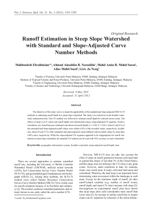 (PDF) Runoff estimation in steep slope watersheed with standard and ...